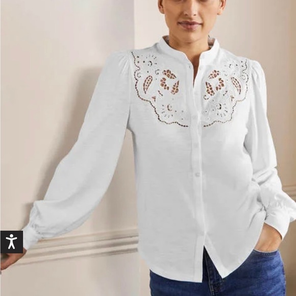 Boden | Tops | Cut Work Jersey Shirt White | Poshmark